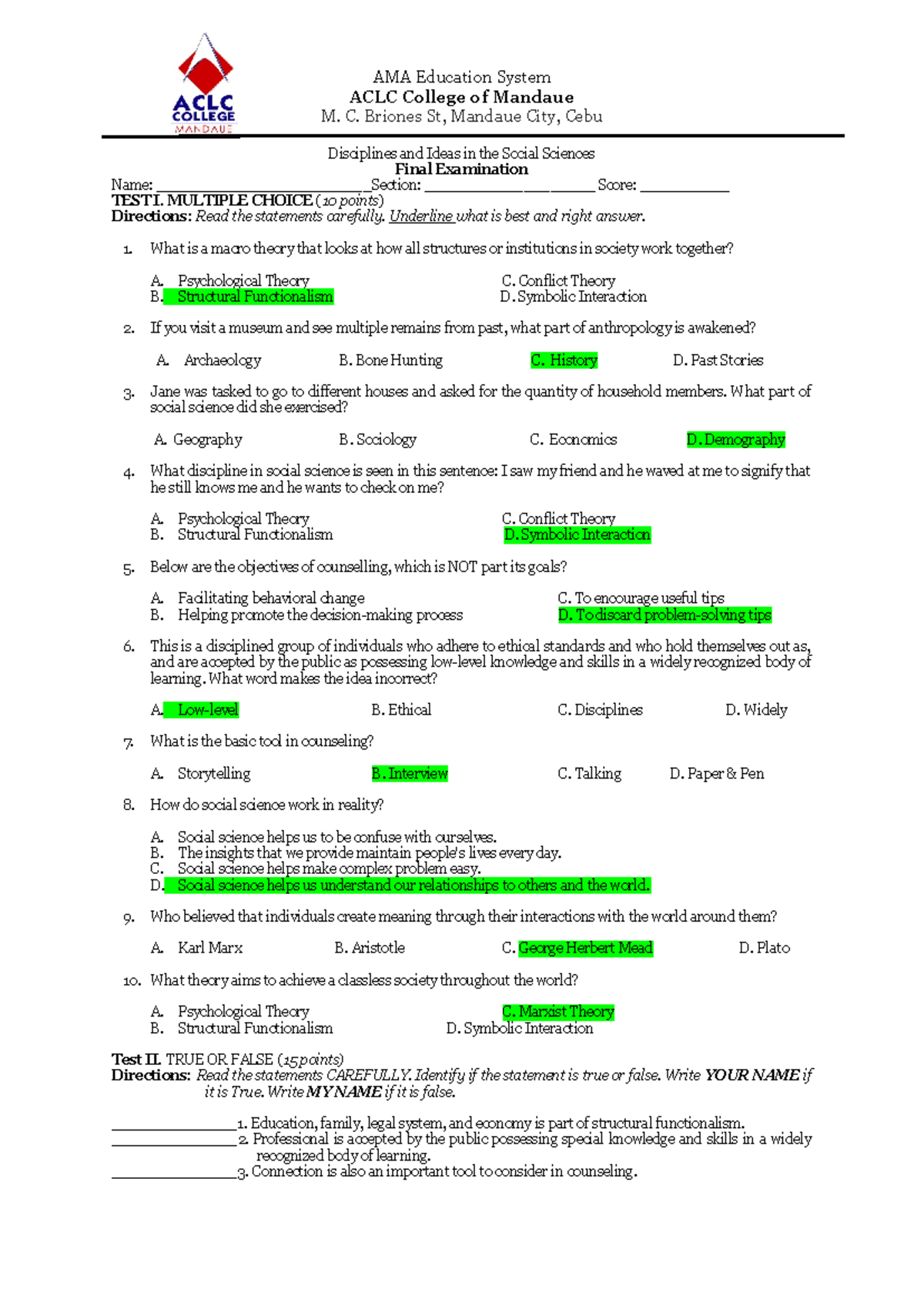 Diass Final Exam - Exam - AMA Education System ACLC College of Mandaue ...