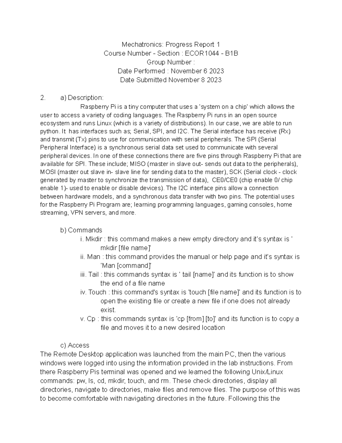 Mechatronics Lab 1 - Group 22 - Mechatronics: Progress Report 1 Course ...