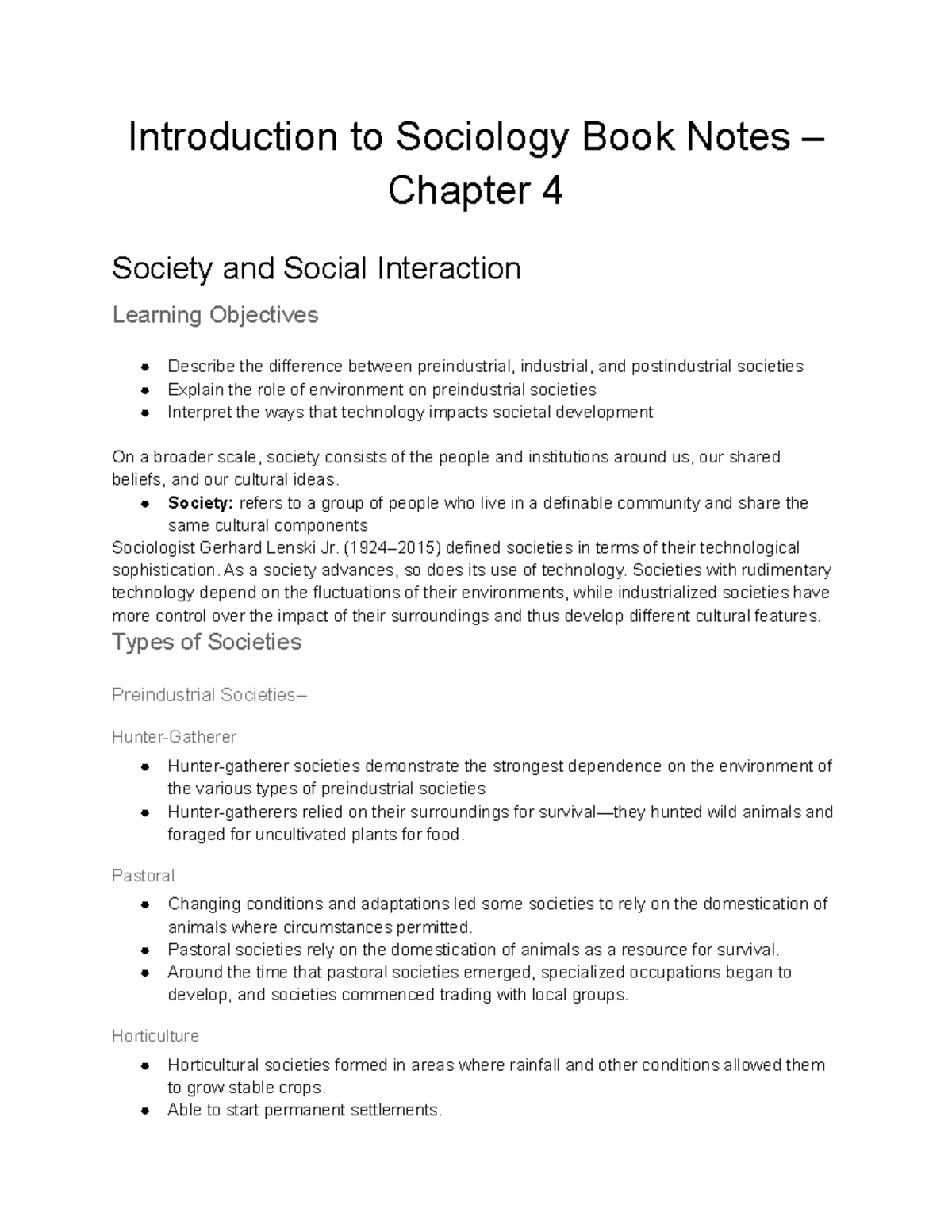 Introduction to Sociology Book Notes – Chapter 4 - Society: refers to a ...