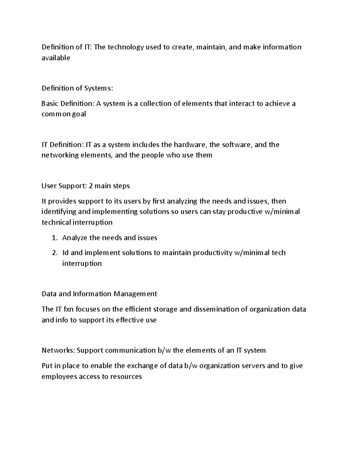 Introduction to Information and Technology Notes - Definition of IT ...