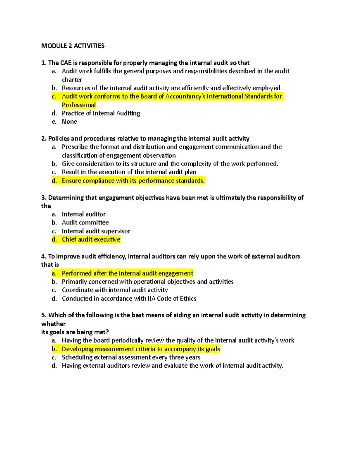 Module 2 Activities - MODULE 2 ACTIVITIES The CAE is responsible for ...
