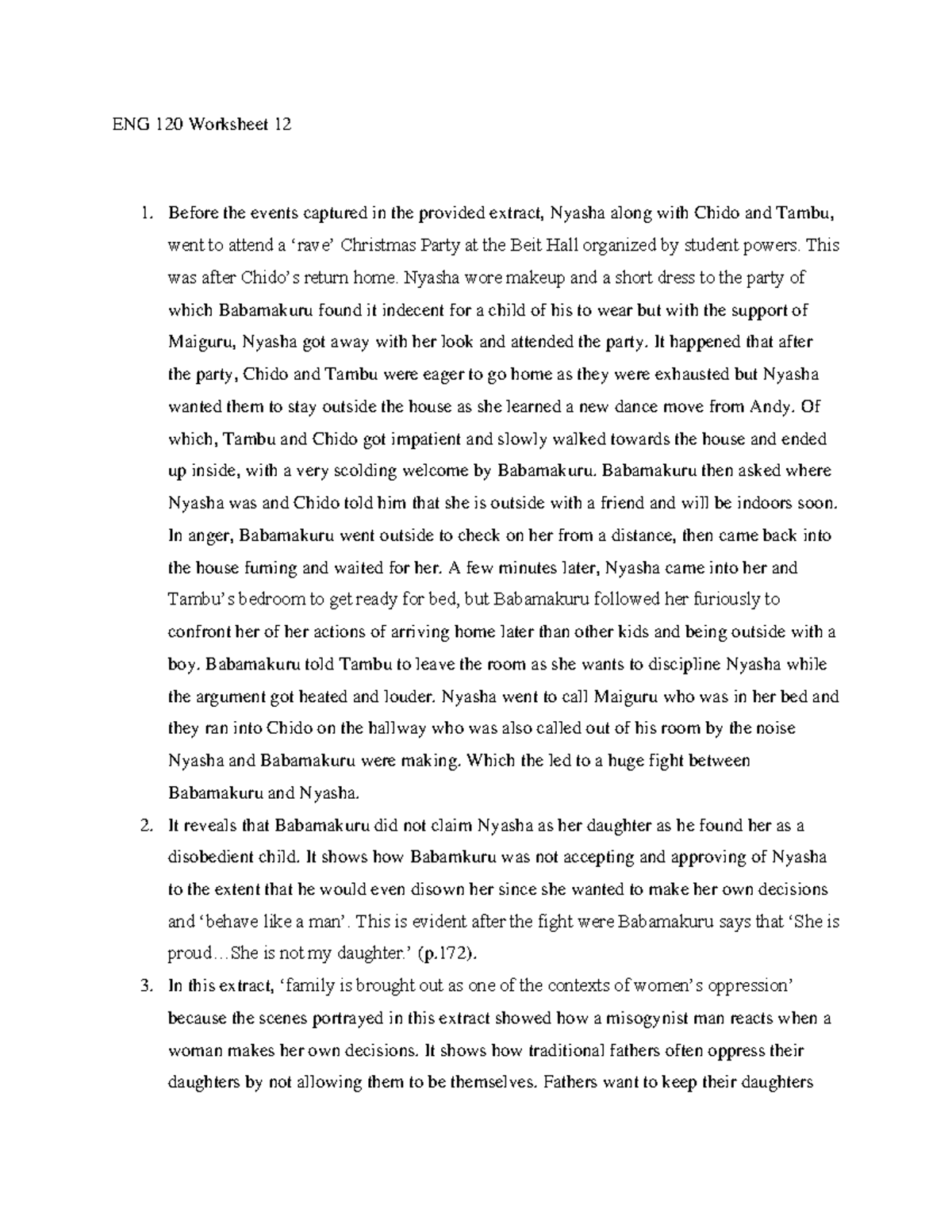 ENG 120 worksheet 12 - A guideline to what I wrote for this TUT - ENG ...