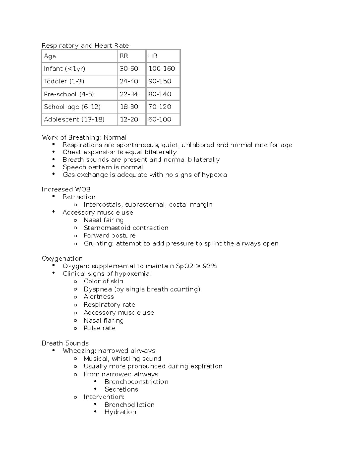 Resp - resp reviews - Respiratory and Heart Rate Age RR HR Infant