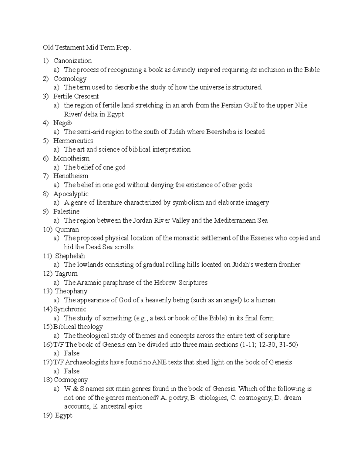 Old Testament Mid Term - Quiz prep and vocabulary - Old Testament Mid ...