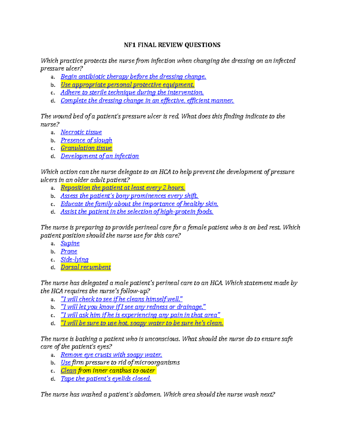 NF1 final exam Review Questions - NF1 FINAL REVIEW QUESTIONS Which ...