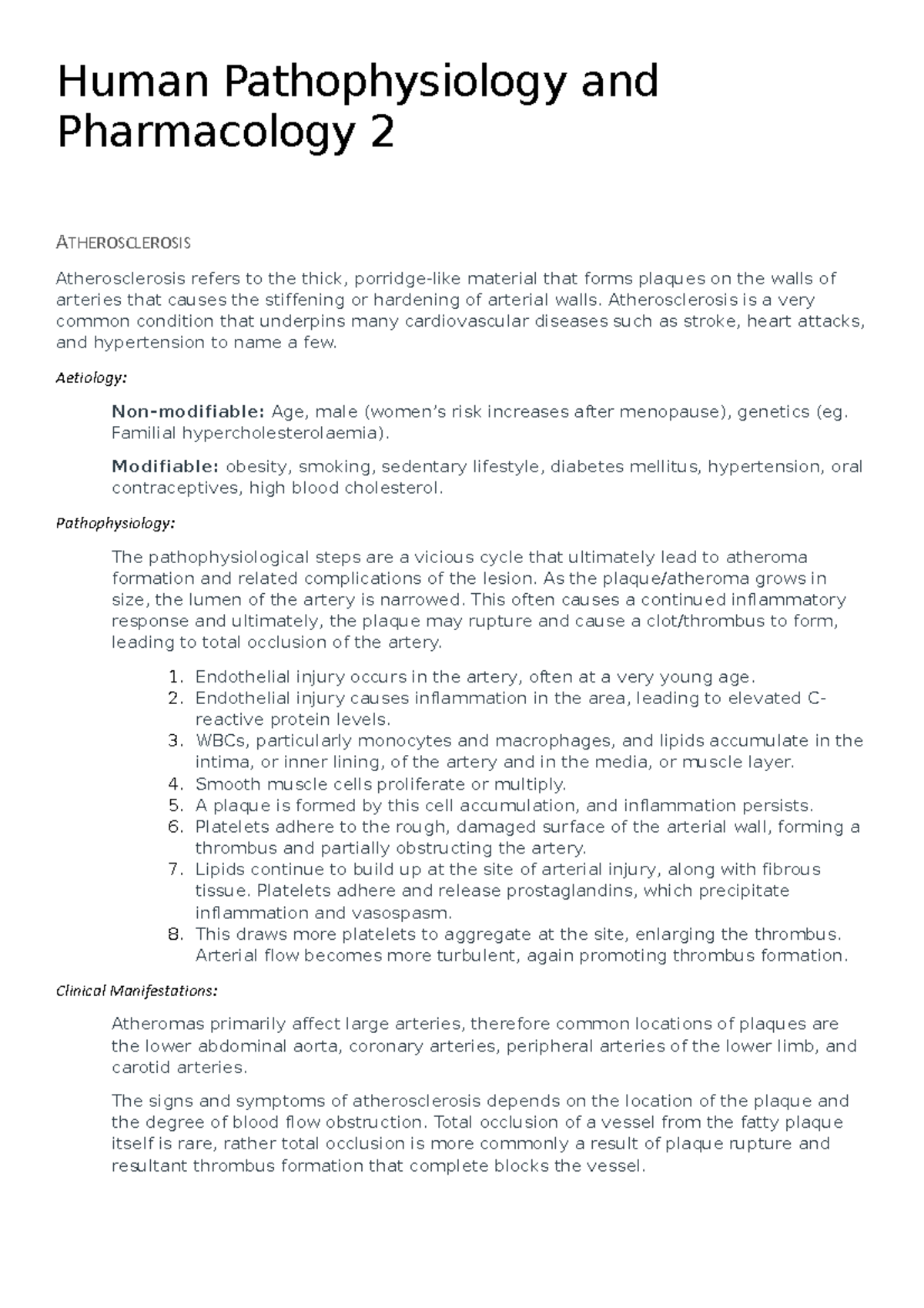 Human Pathophysiology and Pharmacology 2 - Module 1 - Human ...