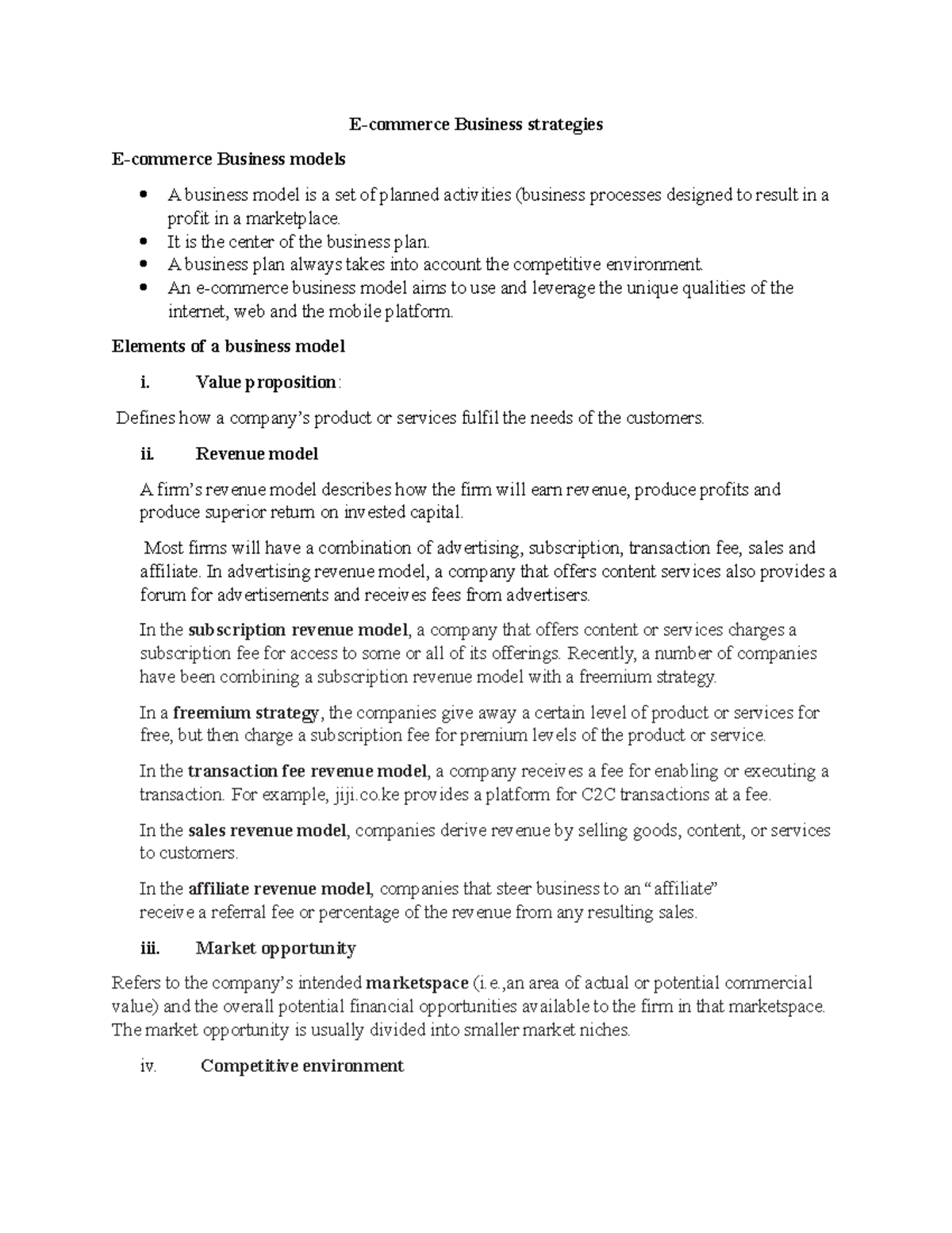 Business Strategy - Lecture notes 1 - E-commerce Business strategies E ...