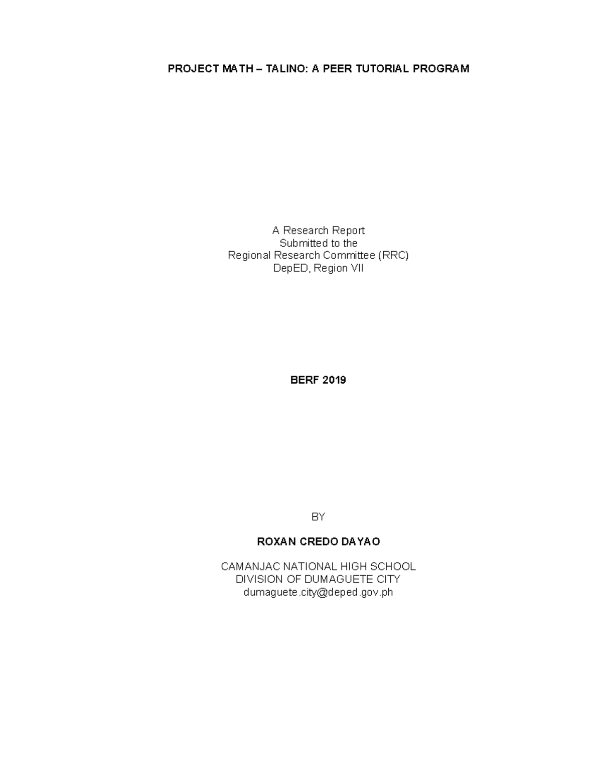 Actionresearchfinal-Copy - PROJECT MATH – TALINO: A PEER TUTORIAL ...