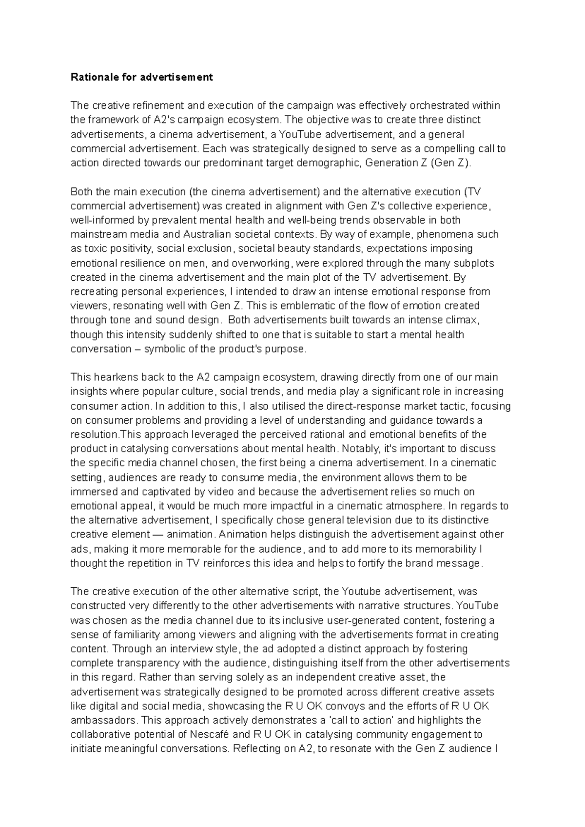 750 rationale Creative Ad - Rationale for advertisement The creative ...