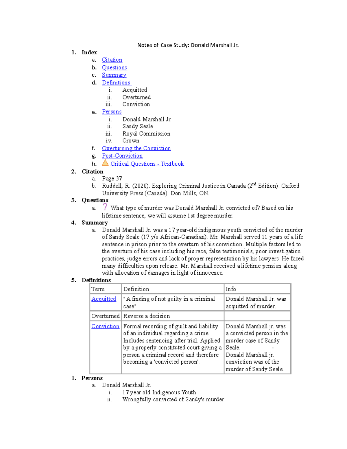 Case Study Notes - Donal Marshall Jr. - CRJS 1003 - Notes of Case Study ...