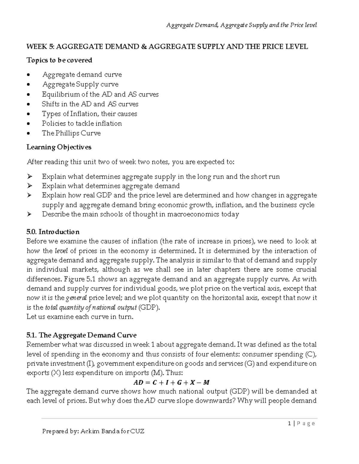 WEEK 5 - Aggregate Demand and Aggregate Supply and the Price Levels - 1 ...