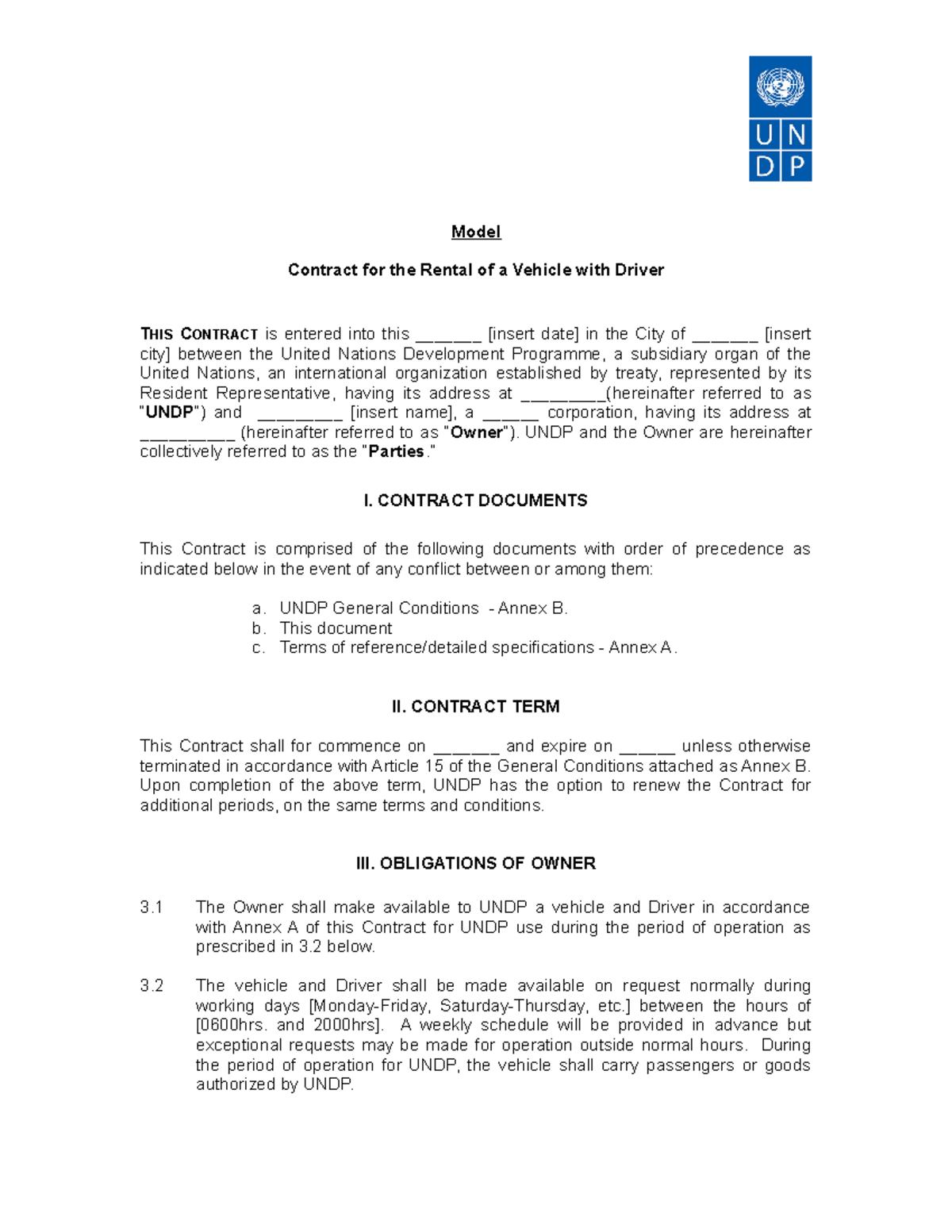 PSU Model Contract for Rental of Vehicle with Driver - Model Contract ...