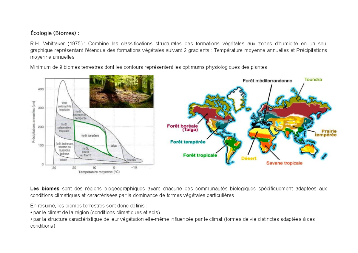 Écologie cours Biome - Résumé Ecologie & Biogéographie - Écologie ...