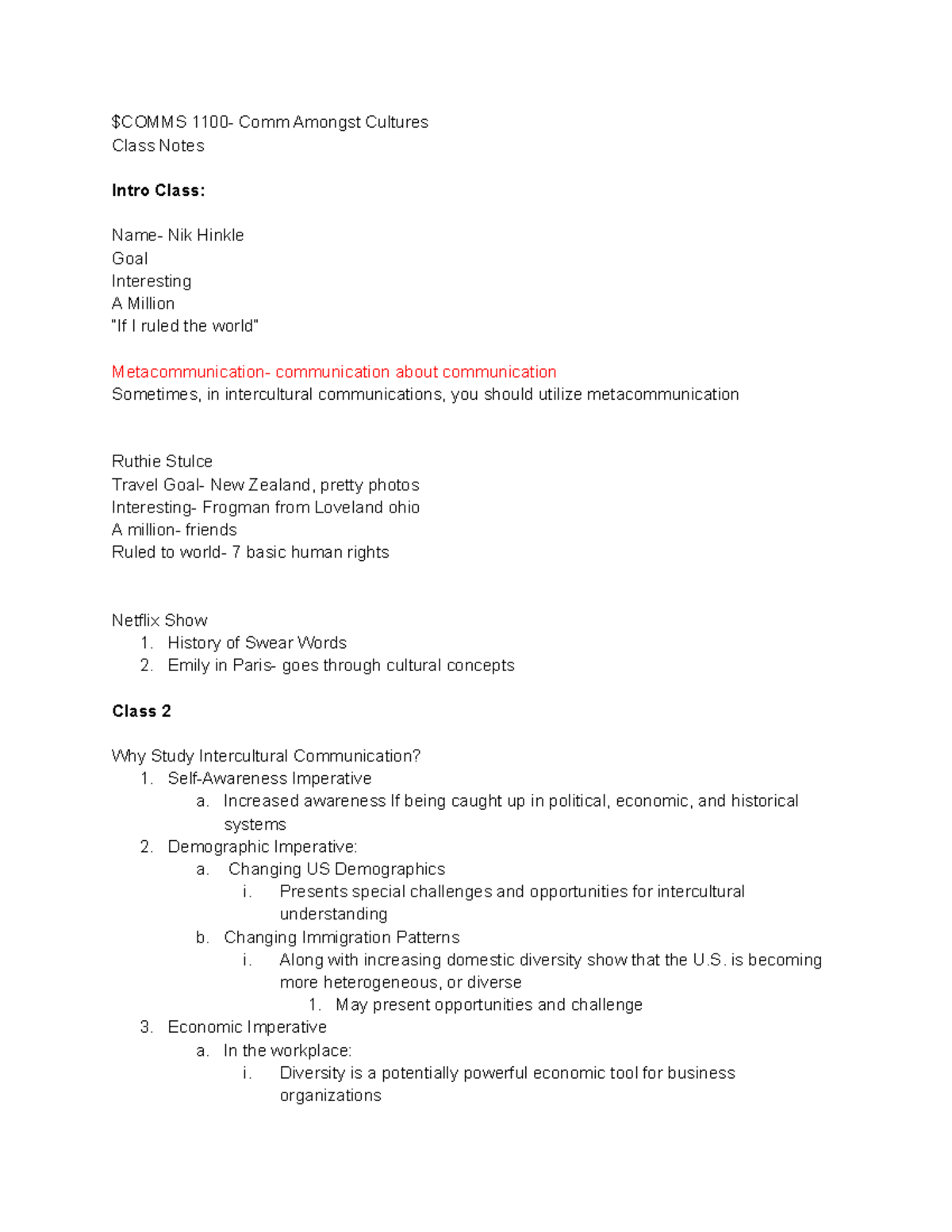 Communication Among Cultures COMS 1100 Notes - $COMMS 1100- Comm ...