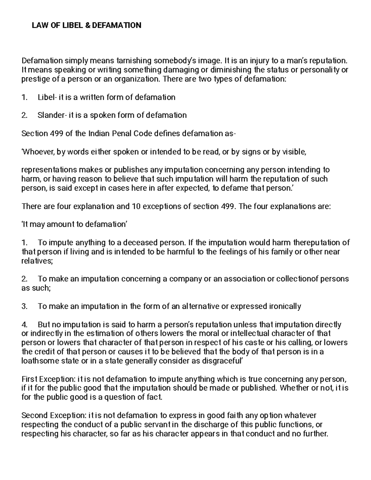 Law of libel and defamation - LAW OF LIBEL & DEFAMATION Defamation ...