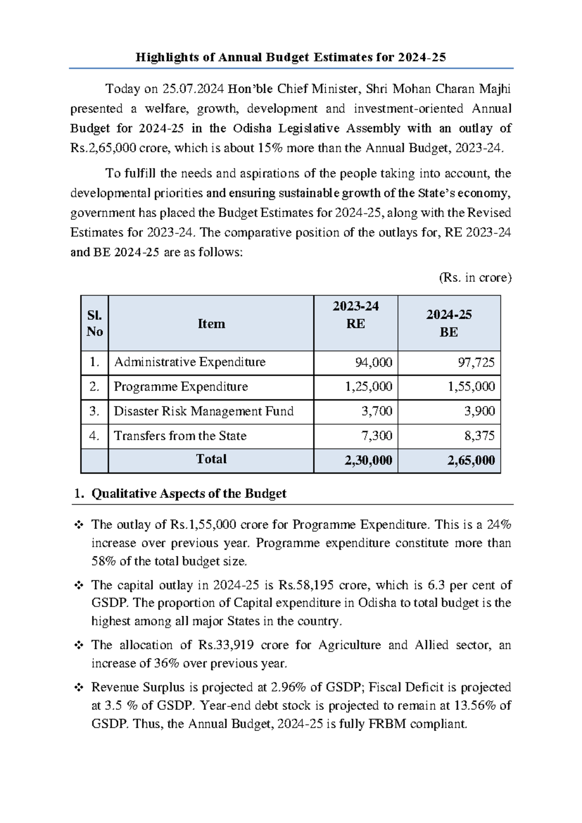 Annual Budget 2024-25 Highlights English - Highlights of Annual Budget ...