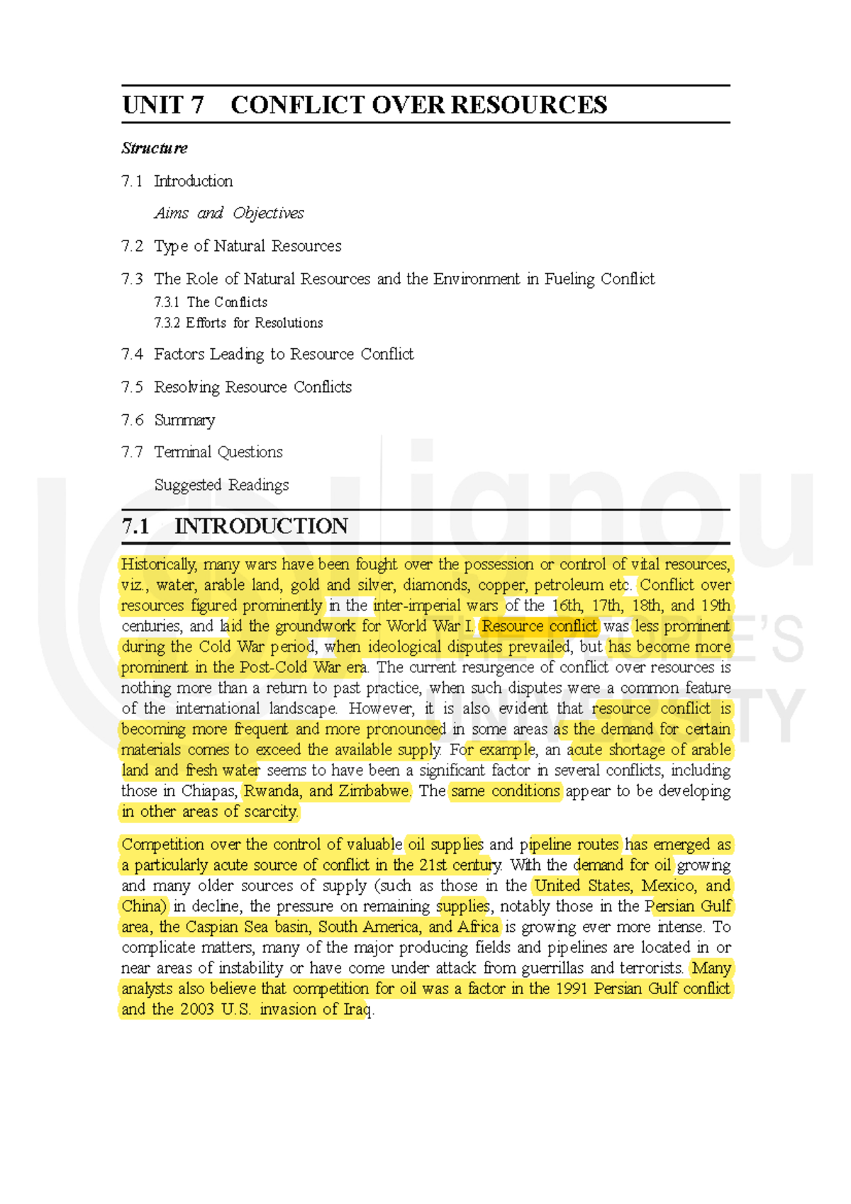UNIT 7 Conflict OVER Resources Egyankosh CPB - UNIT 7 CONFLICT OVER ...