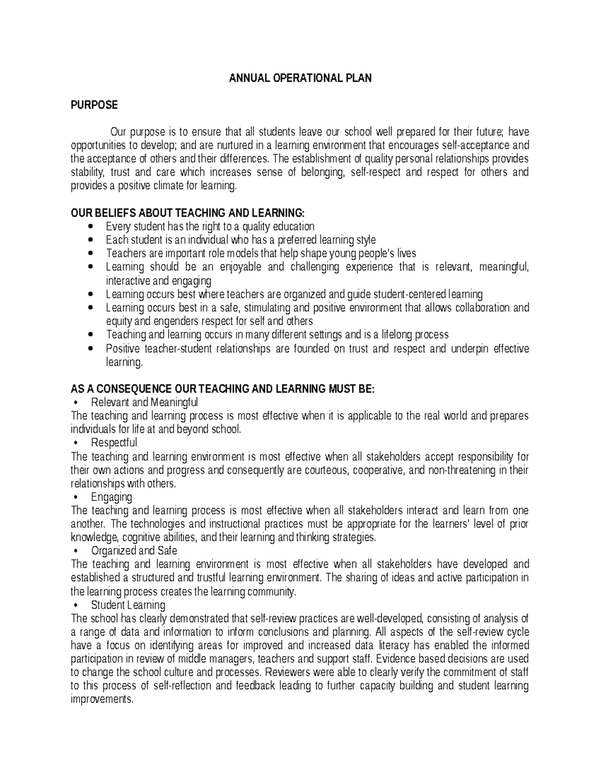 489710540 Annual Operational PLAN - ANNUAL OPERATIONAL PLAN PURPOSE Our ...