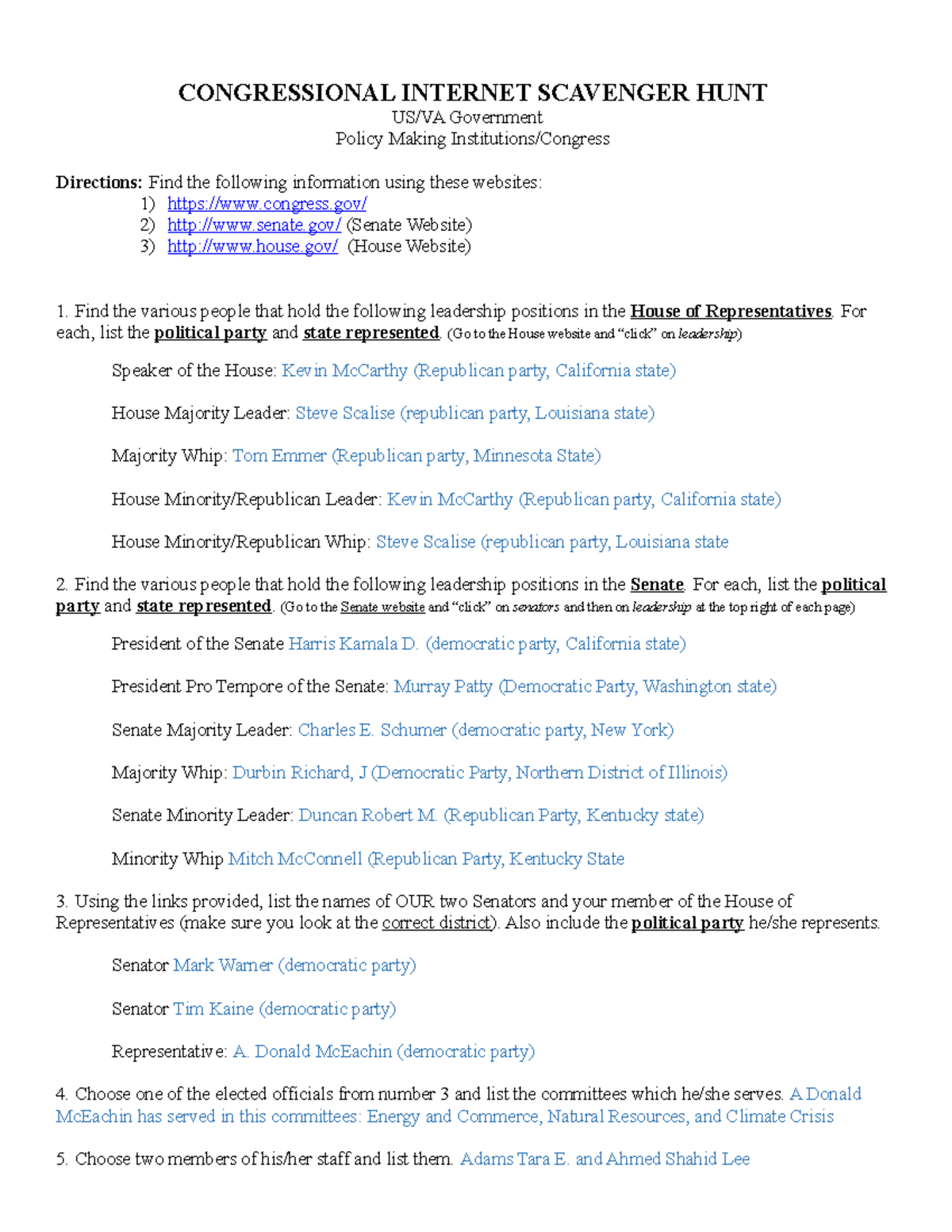 Scavenger Hunt 2023 - CONGRESSIONAL INTERNET SCAVENGER HUNT US/VA ...