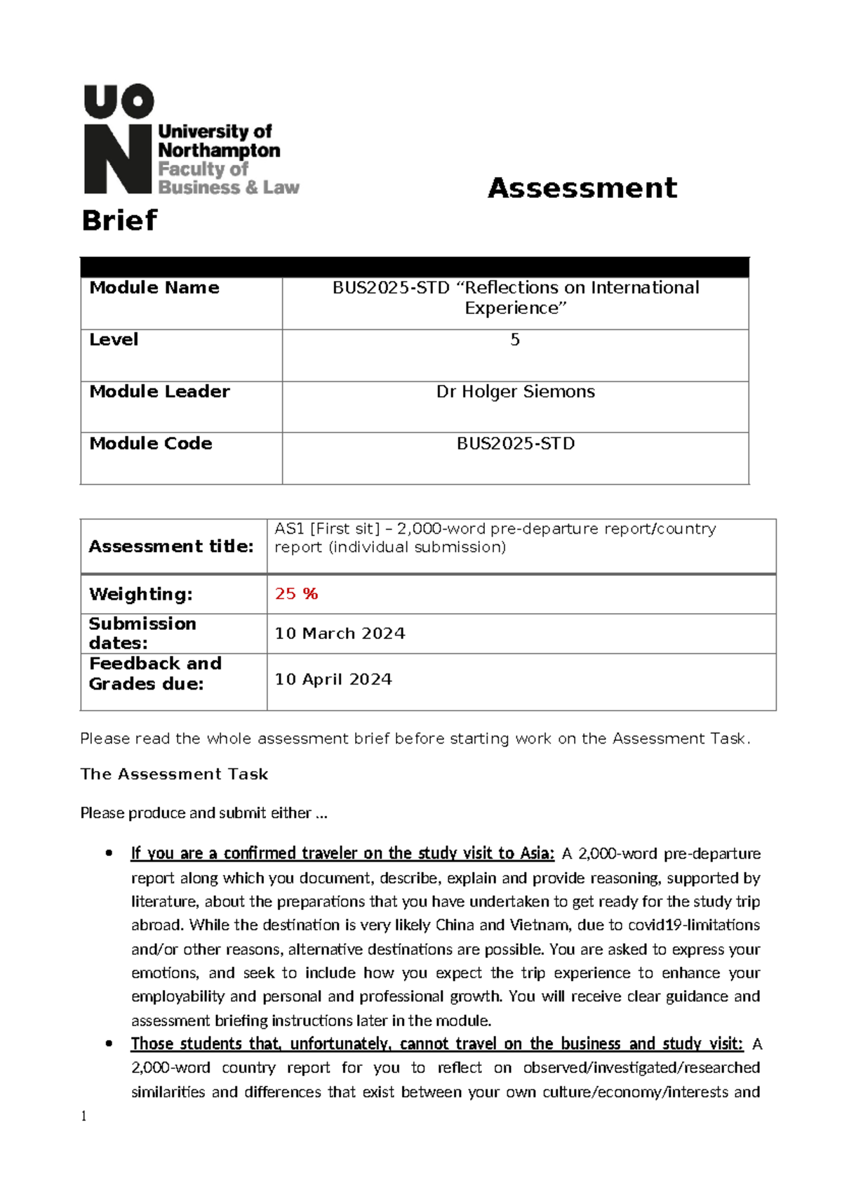 AS1-1st-BUS2025-STD-2324 - Assessment Brief Module Code Module Name ...
