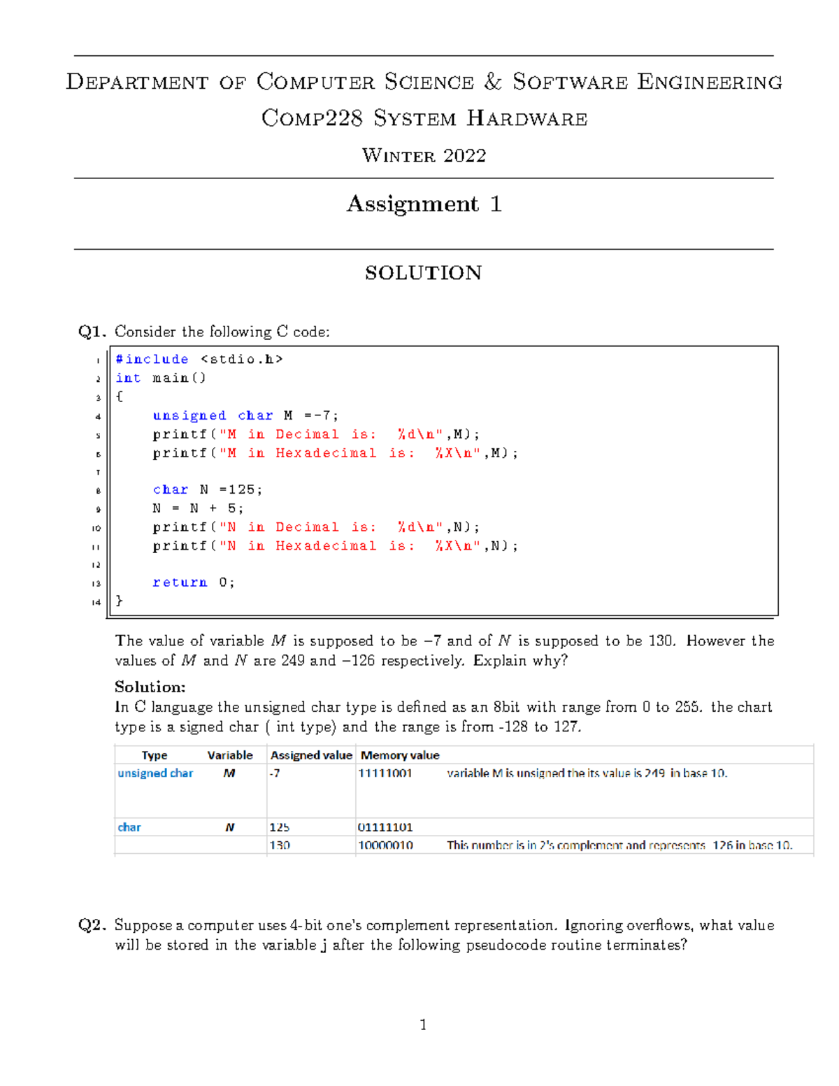 COMP 228-A1-Win 2022-Sol - Department of Computer Science & Software Engineering Comp228 System ...