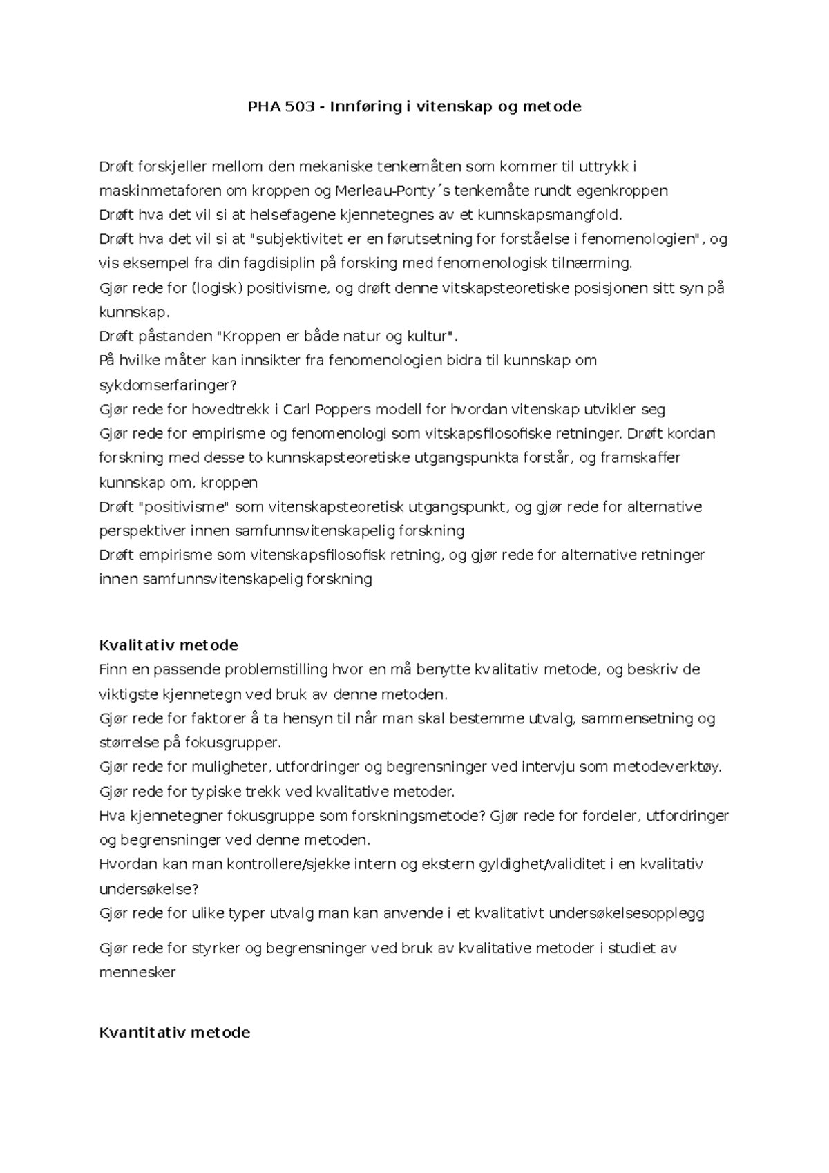 Innføring i vitenskap og metode - PHA 503 - Innføring i vitenskap og ...