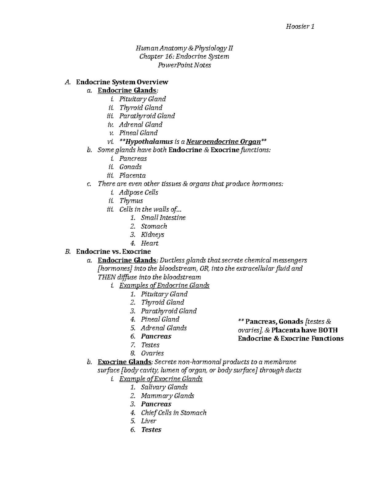 Endocrine System Notes - Human Anatomy & Physiology II Chapter 16 ...