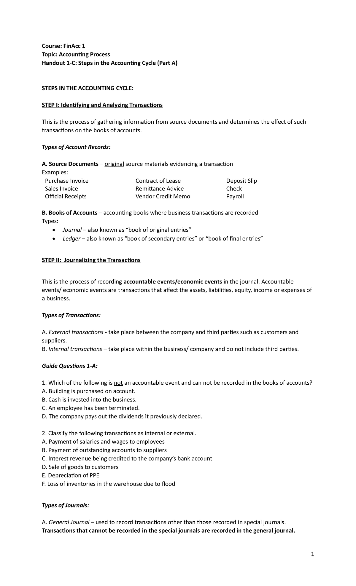 [03] Handout 1C - Steps in the Accounting Cycle (Part A) - Course ...