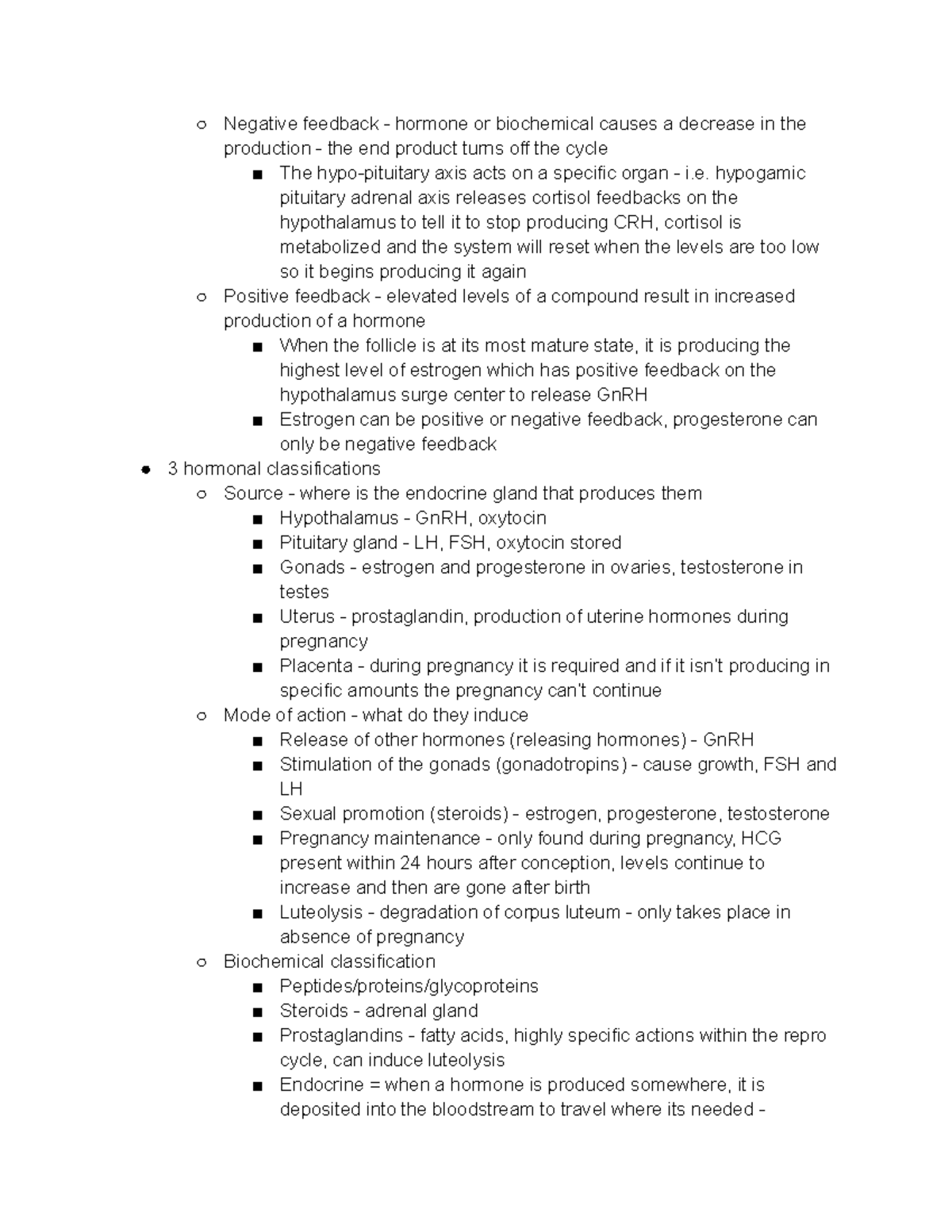 ANSC 3122 Exam One Study Guide 5 - Negative feedback - hormone or ...