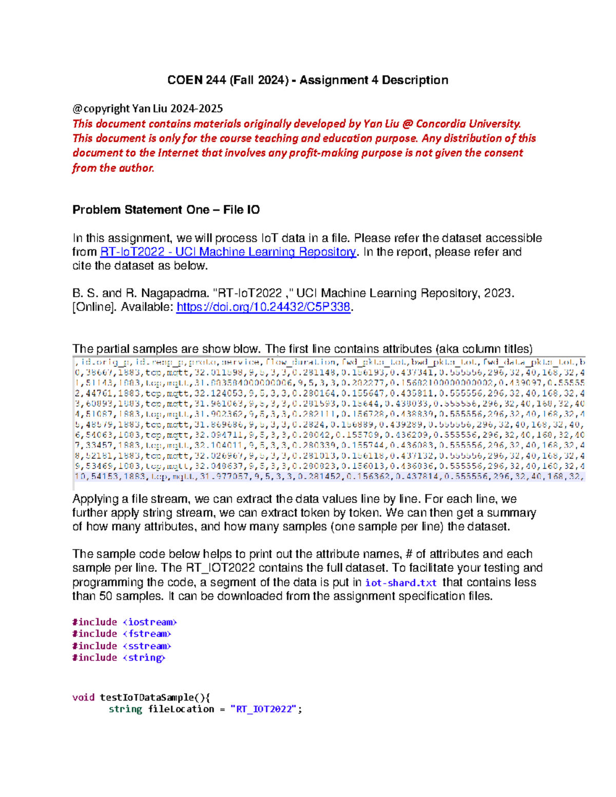 Coen 244 Assignment 4 - COEN 244 (Fall 2024 ) - Assignment 4 Description @copyright Yan Liu 202 ...