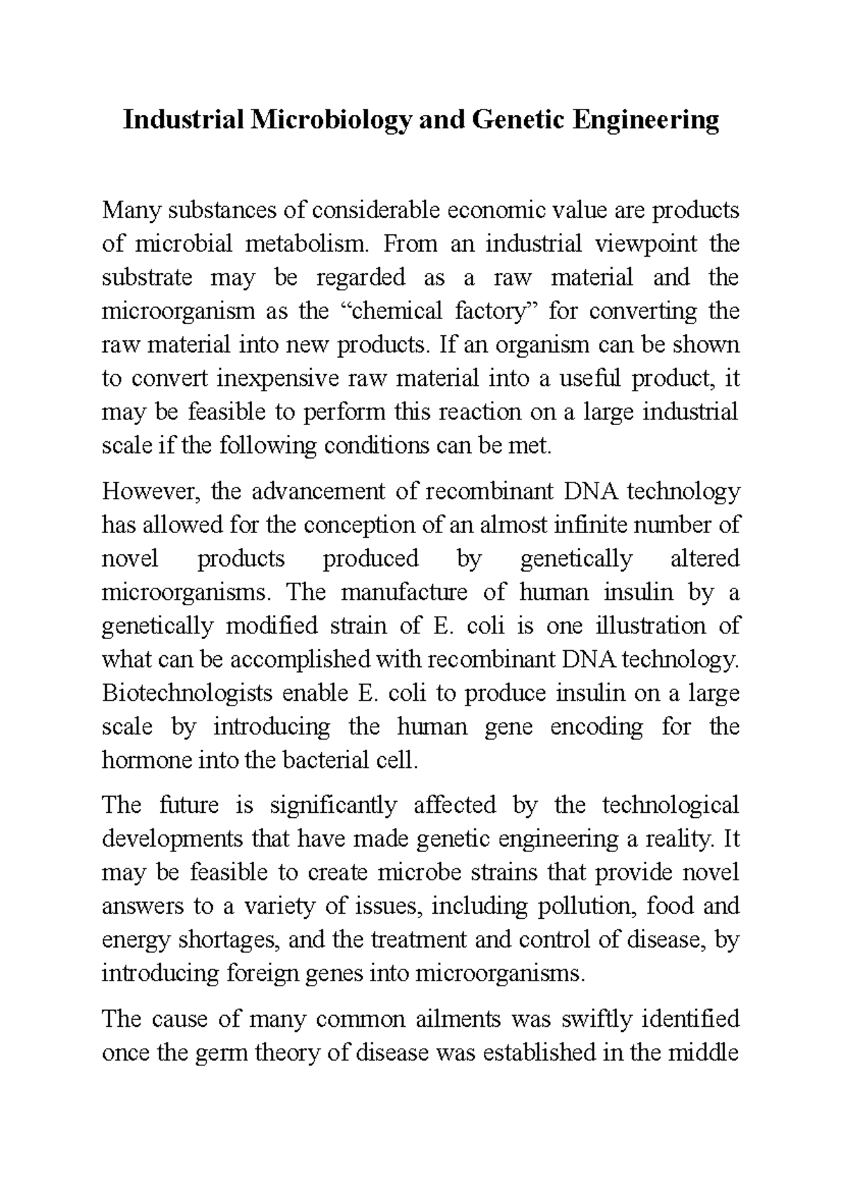 Industrial Microbiology and Genetic Engineering - From an industrial ...