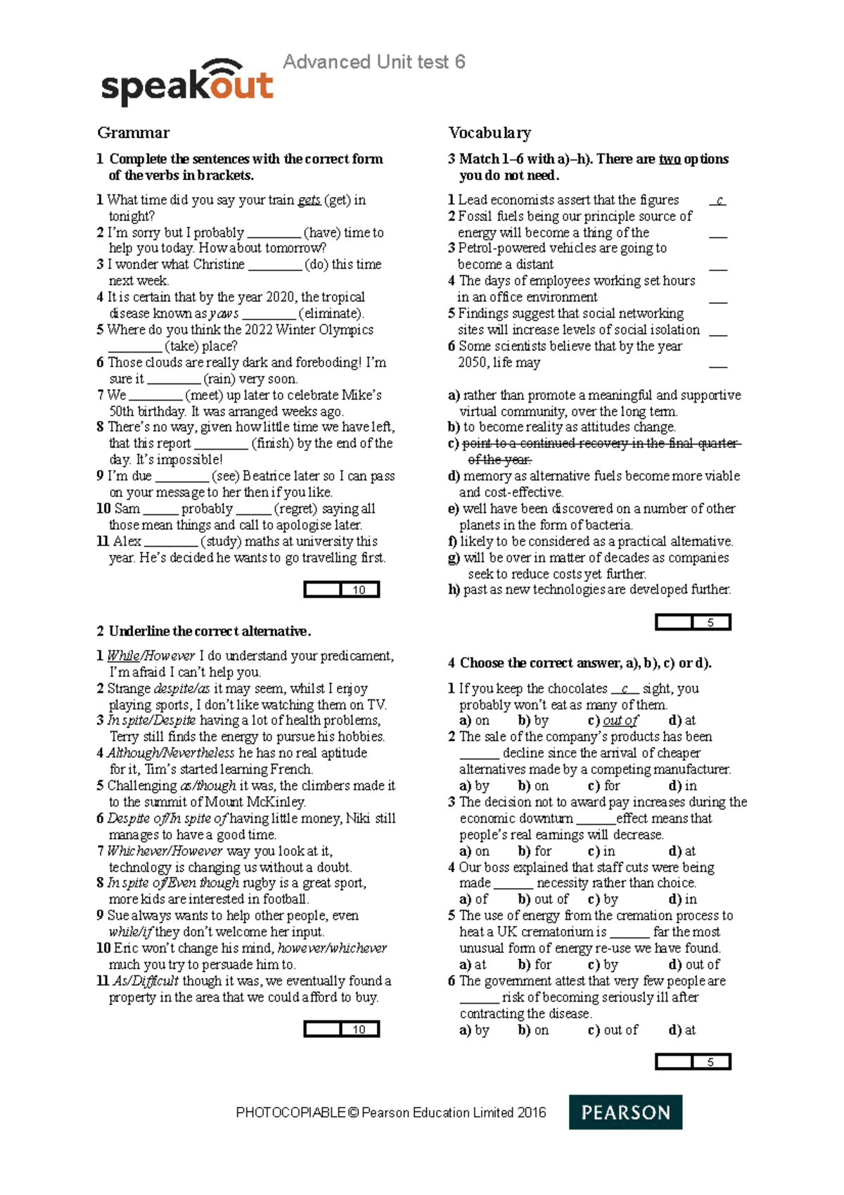 07. SO2nd Ed AUnit Test 6 - Advanced Unit test 6 Grammar 1 Complete the ...