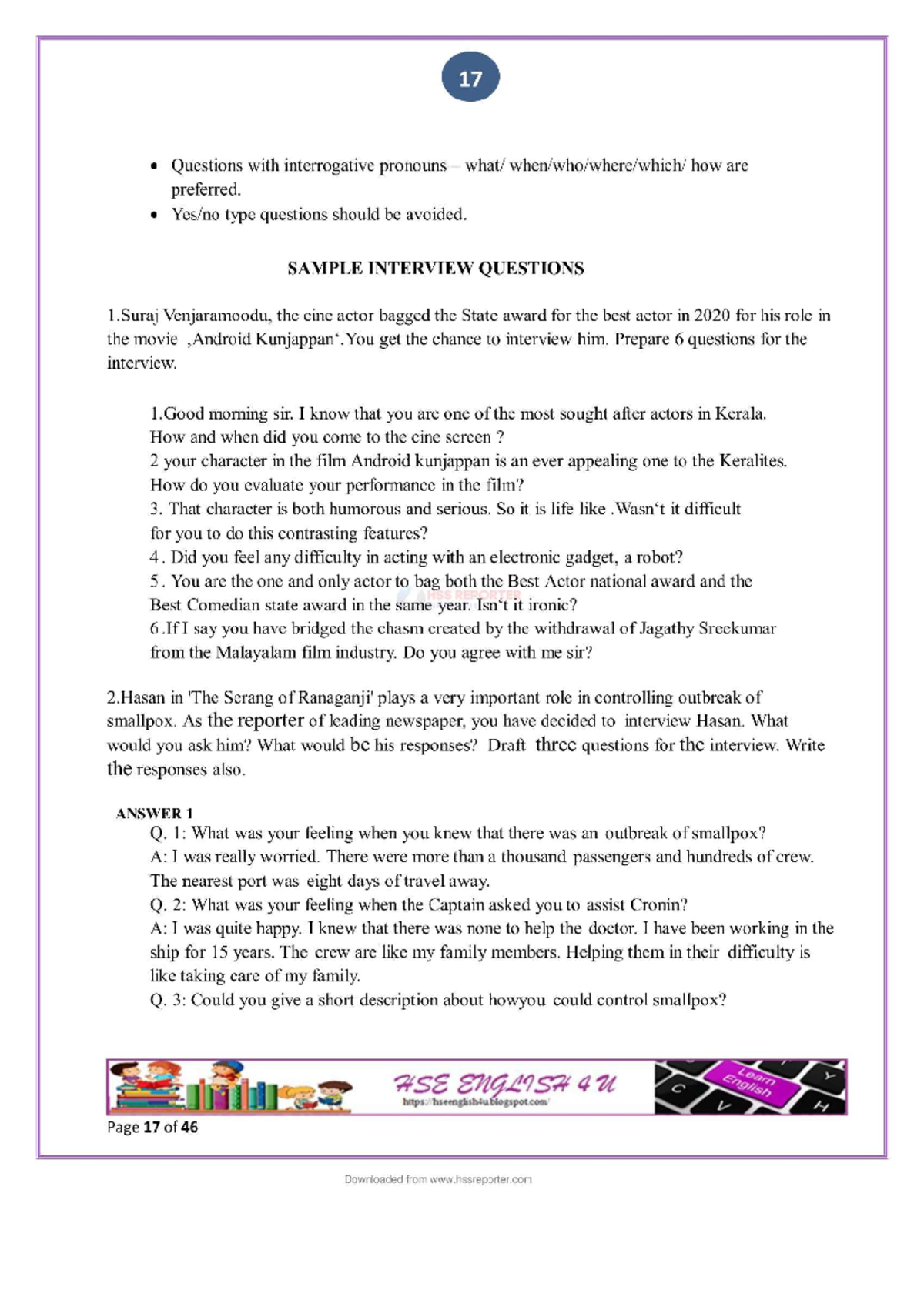 Interview question format English +1 - Plus one - Studocu