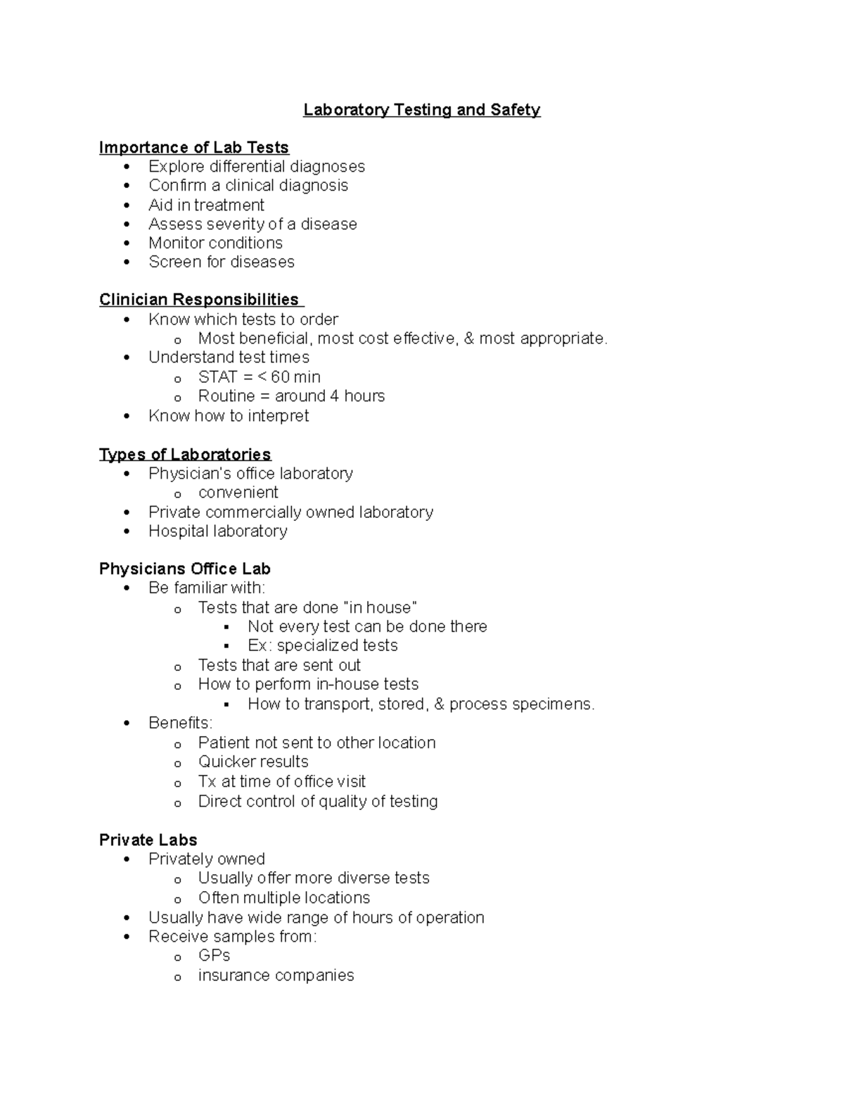 Exam 1 - Exam 1 note compilation - Laboratory Testing and Safety ...