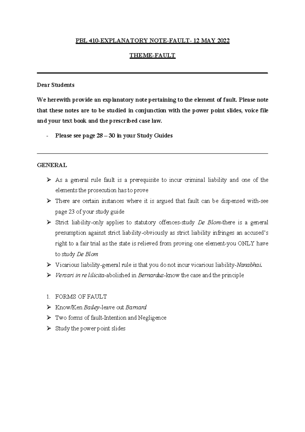Fault- Explanatory NOTE - PBL 410-EXPLANATORY NOTE-FAULT- 12 MAY 2022 ...