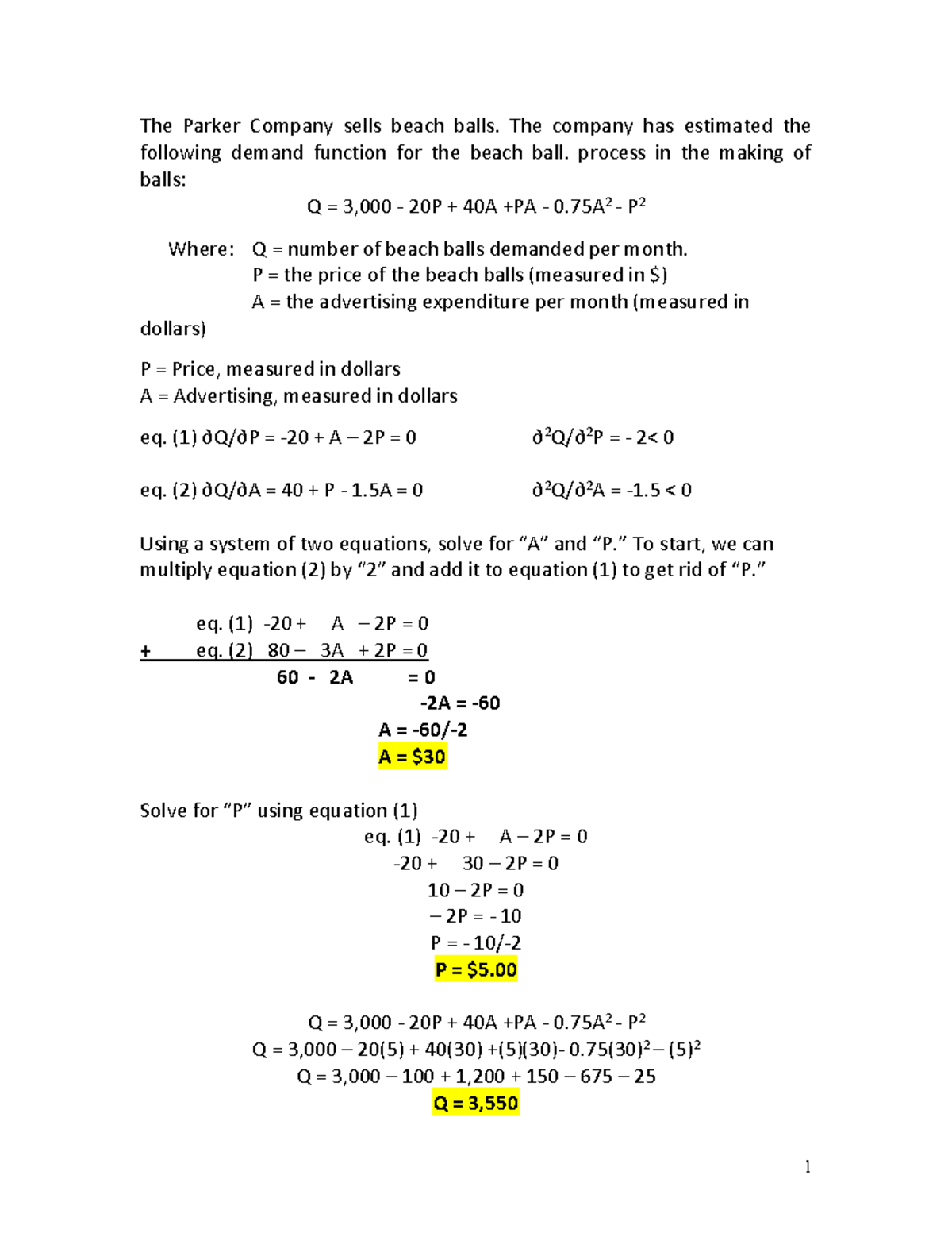 Multivariate Optimization Example Demand Function Beach Balls of P and ...