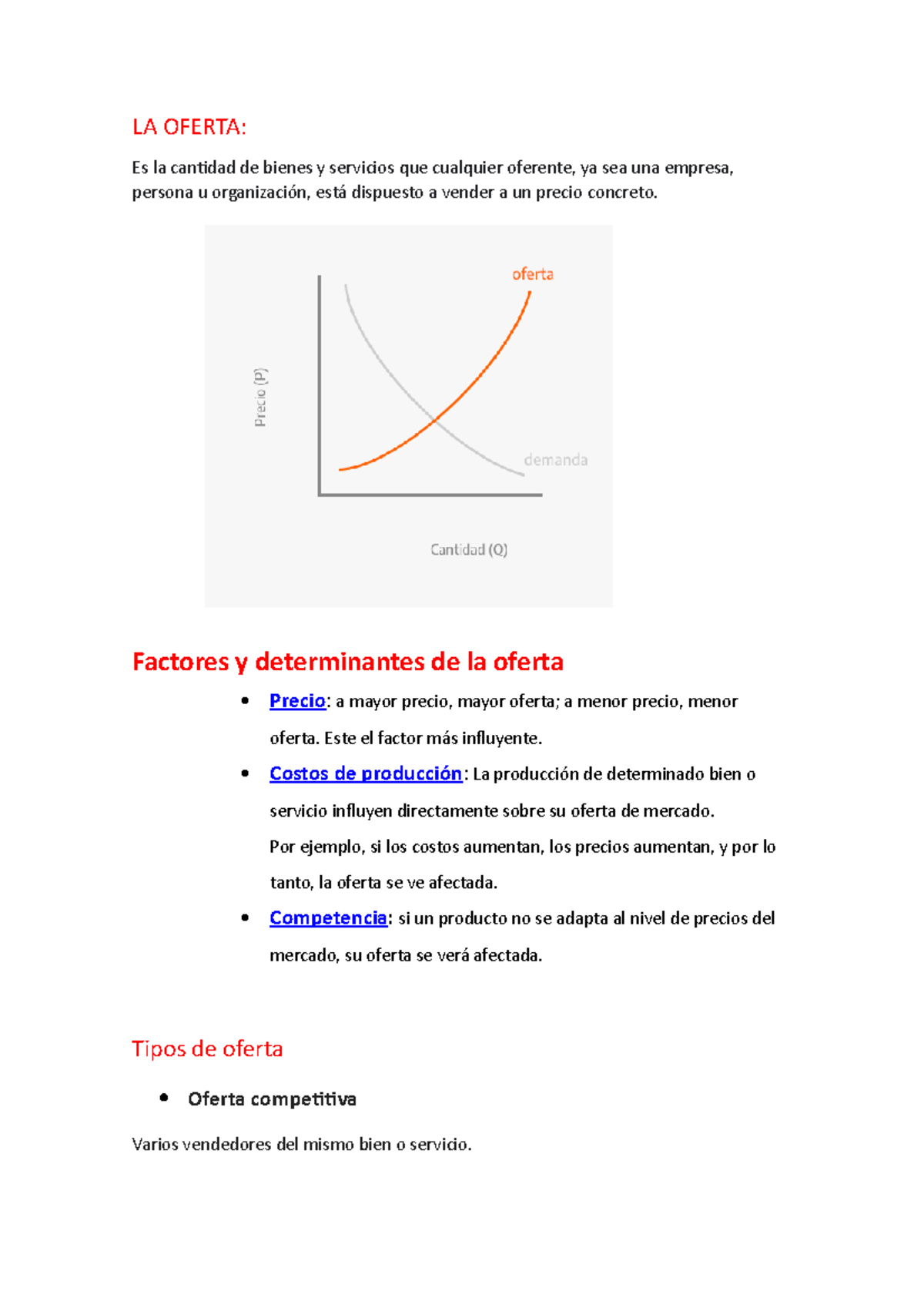 LA Oferta - LA OFERTA: Es la cantidad de bienes y servicios que ...