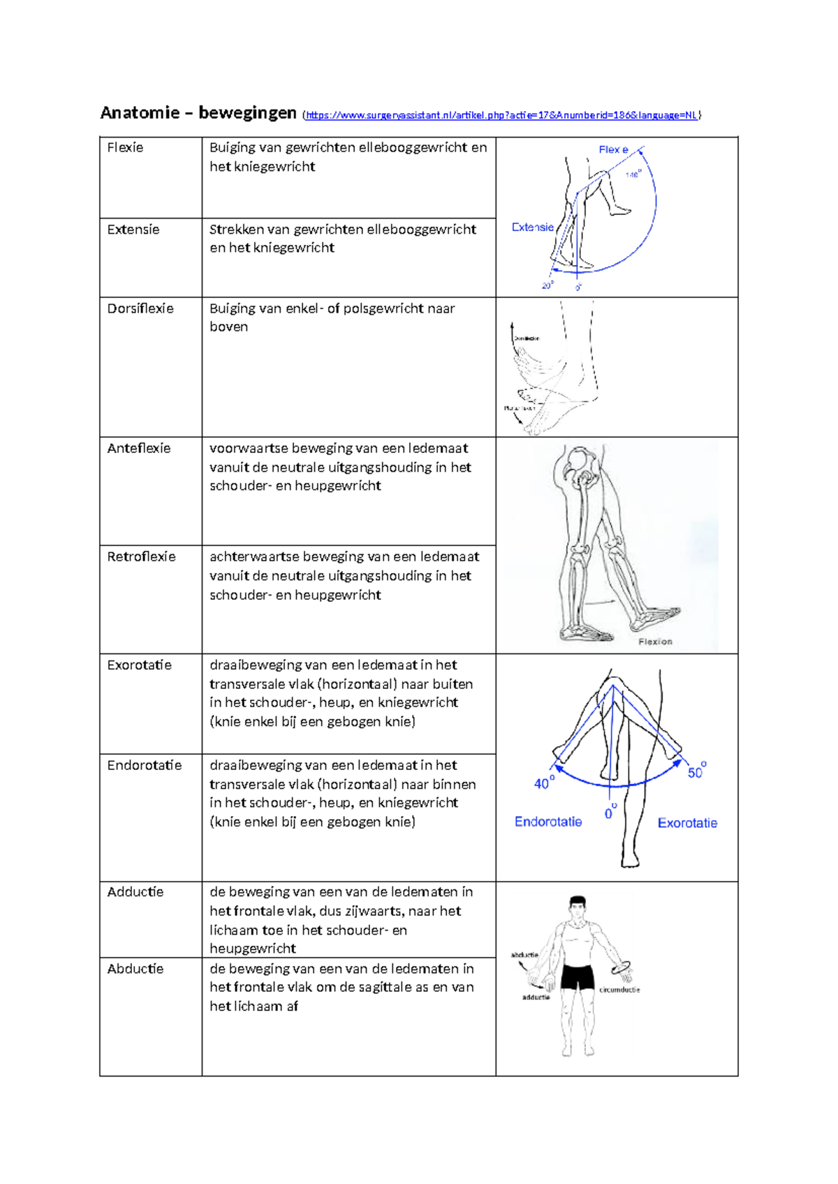 Anatomie - bewegingen - Samenvatting Locomotorisch stelsel en huid ...