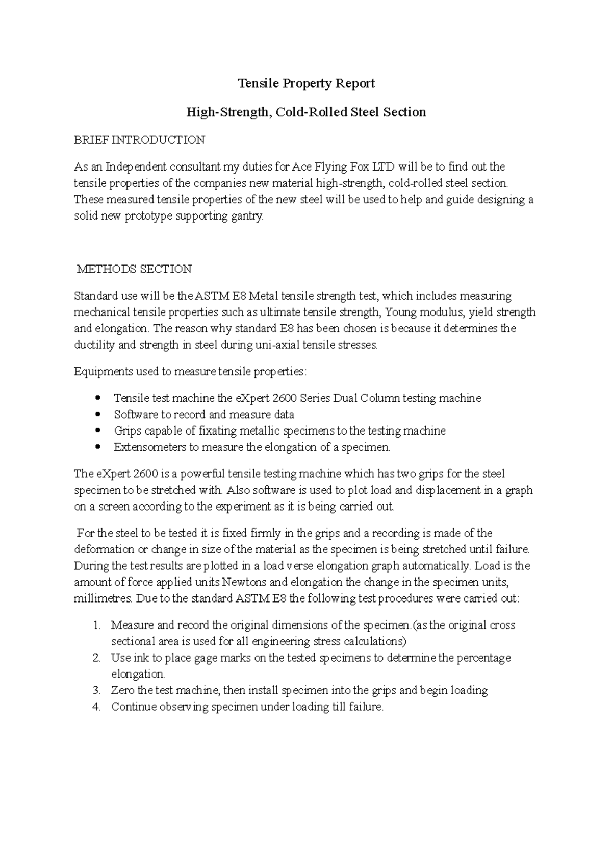 Tensile properties report 1 - Tensile Property Report High-Strength ...