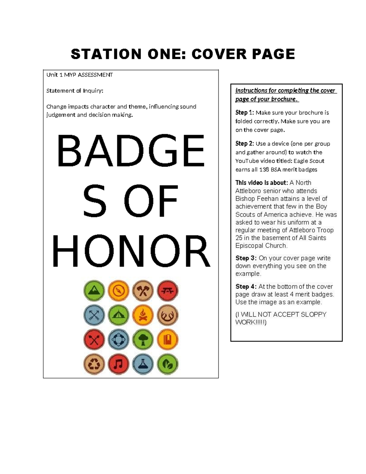 MYP station intructions for UNIT 1 - STATION ONE: COVER PAGE ...