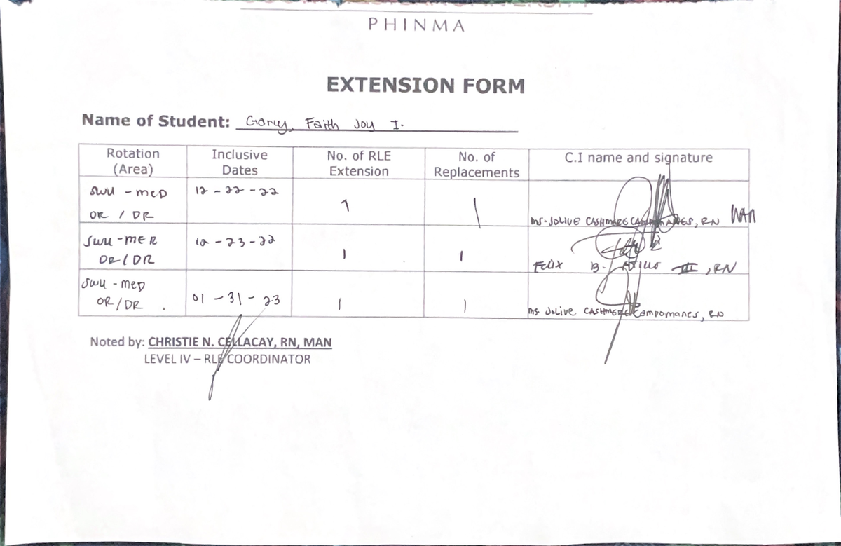Extension:Replacement slip - Nursing - Studocu