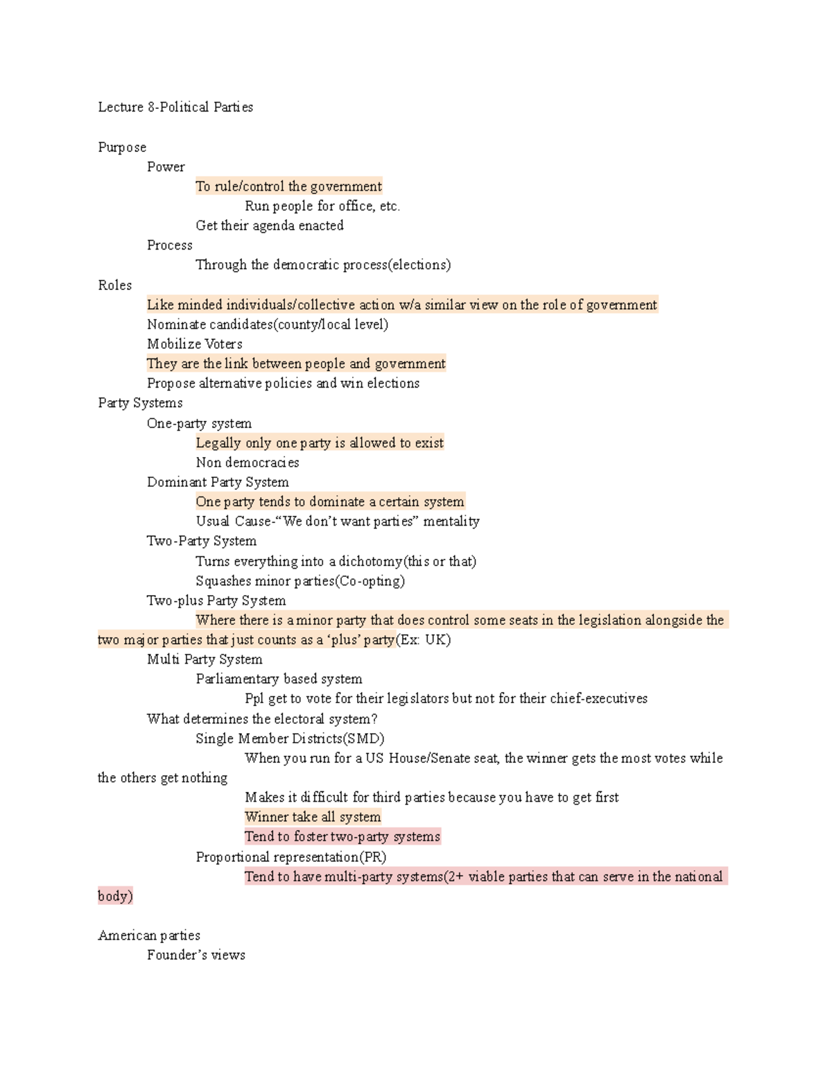 Lecture 8 - Lecture 8-Political Parties Purpose Power To rule/control ...