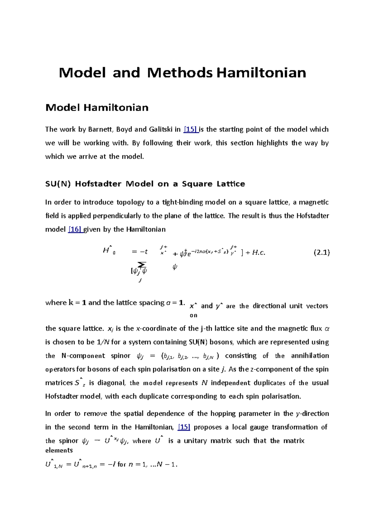 Model and Methods Hamiltonian - By following their work, this section ...