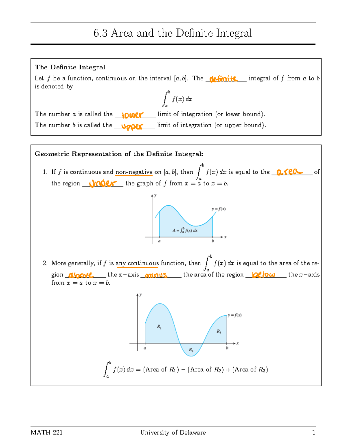 6.3 Area and the Definite Integral - 6 Area and the Definite Integral ...