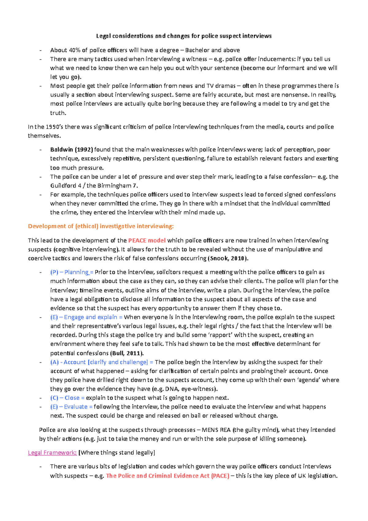 Legal considerations for police interviewing - Legal considerations and ...