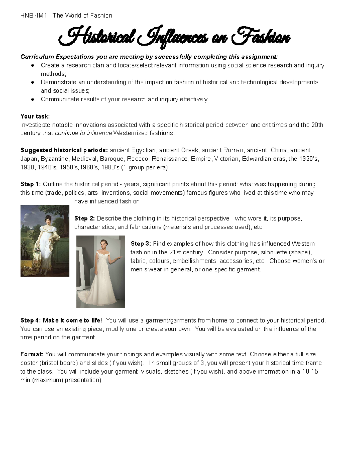 2019 HNB Fashion History Assignment - Historical Influences on Fashion ...