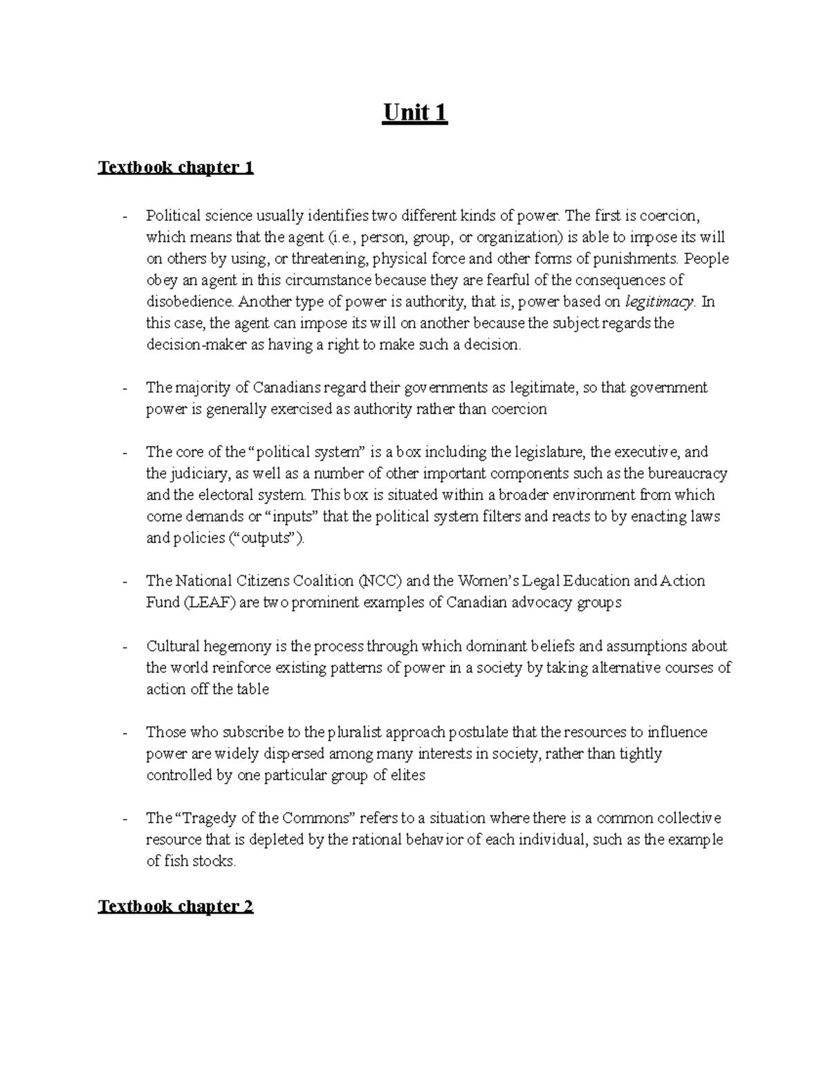 POLS 2300 notes - Unit 1 Textbook chapter 1 Political science usually ...