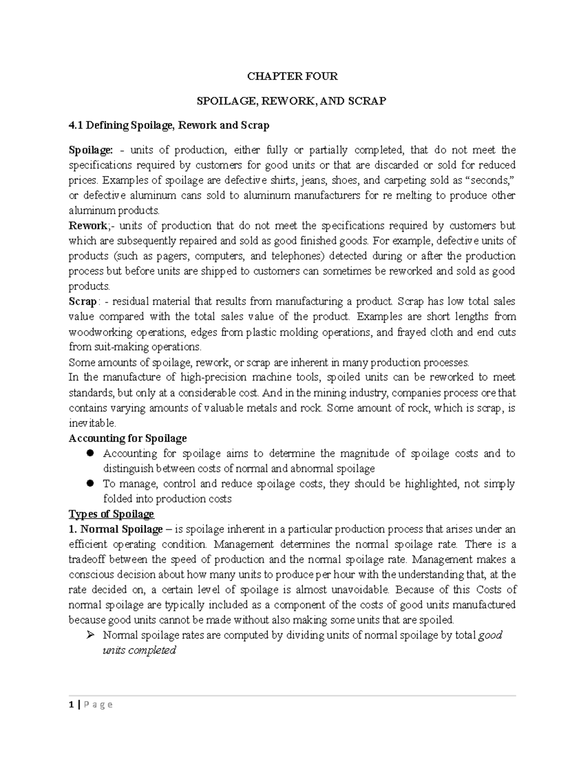 Chapter 7 spoilage, rework and scrap - CHAPTER FOUR SPOILAGE, REWORK ...
