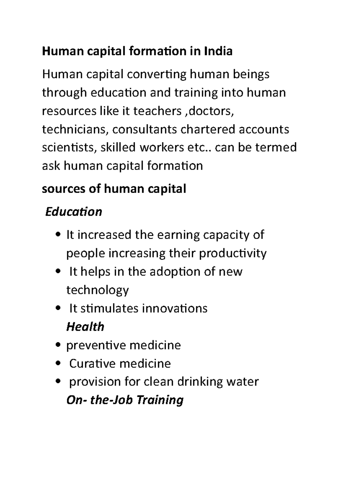 Human capital formation in India - . can be termed ask human capital ...