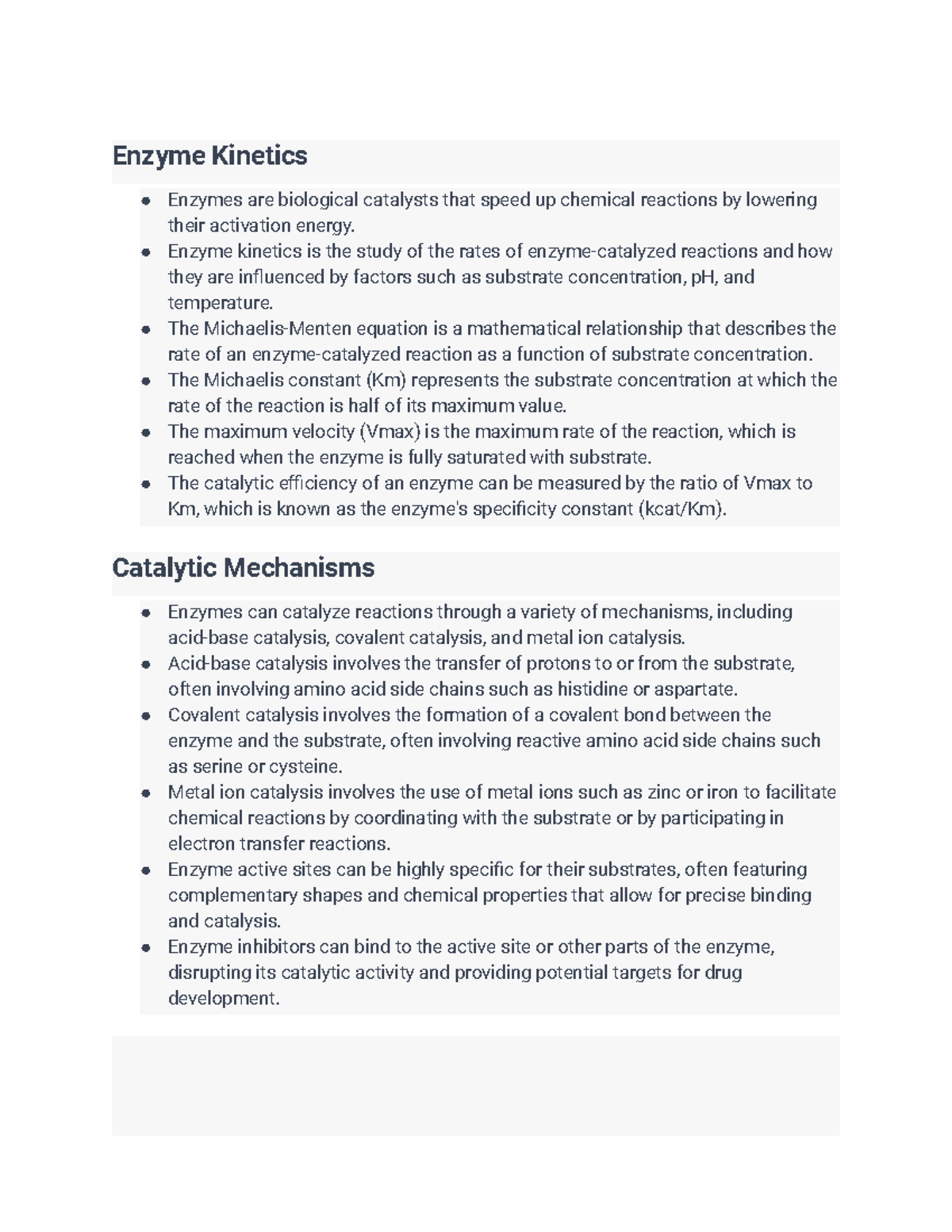 Enzyme kinetics and catalytic mechanisms - Enzyme Kinetics Enzymes are ...